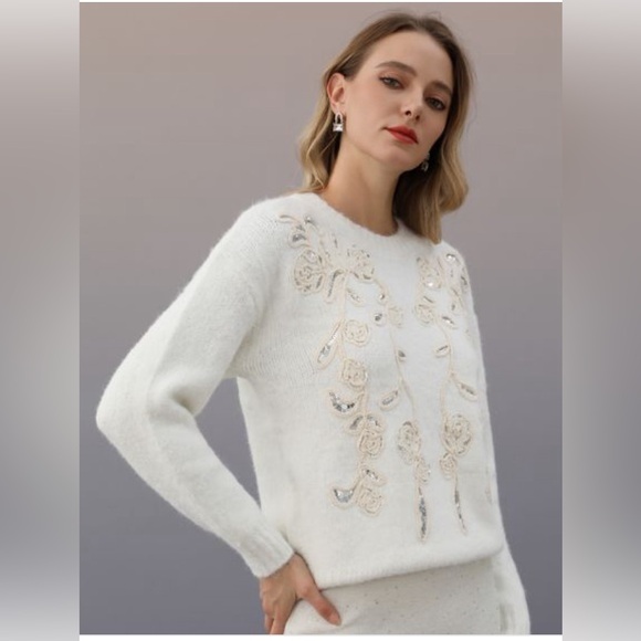 Chicwish | Sweaters | Nwt Chicwish Embroidered Floral Sequins Sweater ...